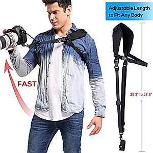 waka Camera Neck Strap with Quick Release, Safety Tether and Underarm Strap, Adjustable Camera Shoulder Sling Strap for Nikon Canon Sony Fuji DSLR Camera, Black