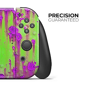 Design Skinz - Compatible with Nintendo Switch OLED Console Bundle - Skin Decal Protective Scratch-Resistant Removable Vinyl Wrap Cover - Lime Green Metal with Hot Purple Rust
