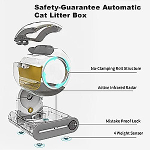 HEXANT Automatic Cat Litter Box, 65+15L Extra Large No Scooping Self-Clean Cat Litter Box Robot with Sensors Safety Protection/Deodorisation/APP Control/Large Capcity for Multiple Cats, from 2 to 17LB