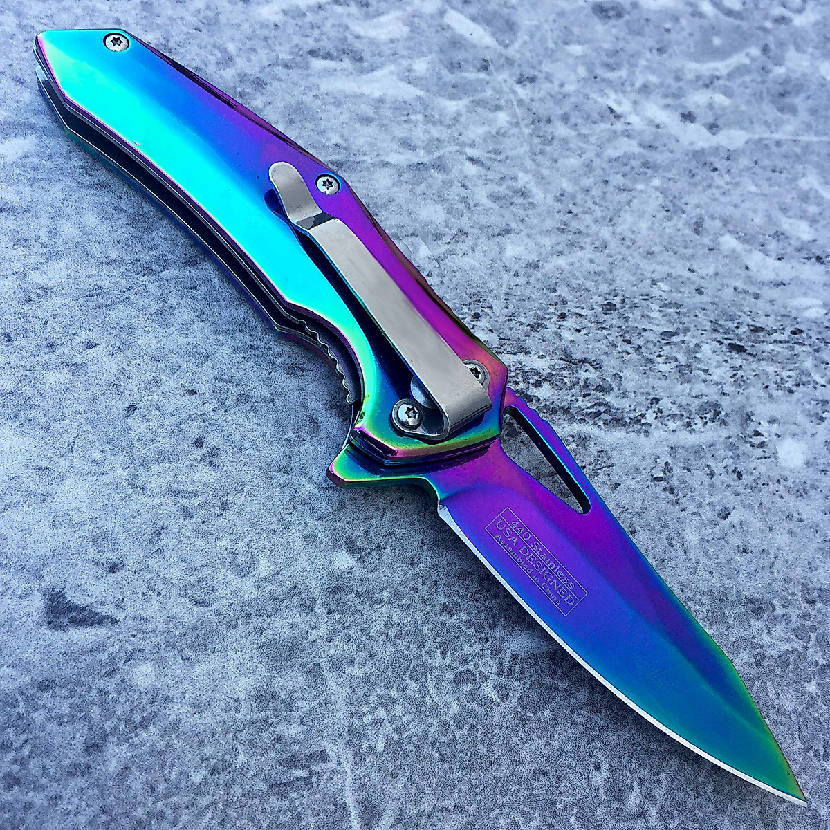 Falcon KS33407 6.5" in. Multicolor Folding Pocket Knive with 2" Clip Point Blade for Outdoor, Tactical, Survival and EDC