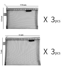 Topfinder Clear Cosmetic Bags Zip Makeup Mesh Bags Pencil Case Pouch Travel Toiletry Kit Set Storage Case ((6A+5A)*3 Grey)