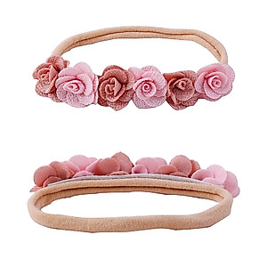 NUWAJP Baby Girls Headbands Flower Headband 6 Pcs Nylon Elastic Headbands Newborn Hair Bows Hair Accessories Gifts for Infant Toddlers Kids