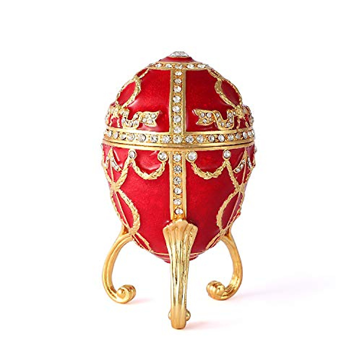QIFU Faberge Egg Series Hand Painted Jewelry Trinket Box with Rich Enamel and Sparkling Rhinestones Unique Easter Day Gift