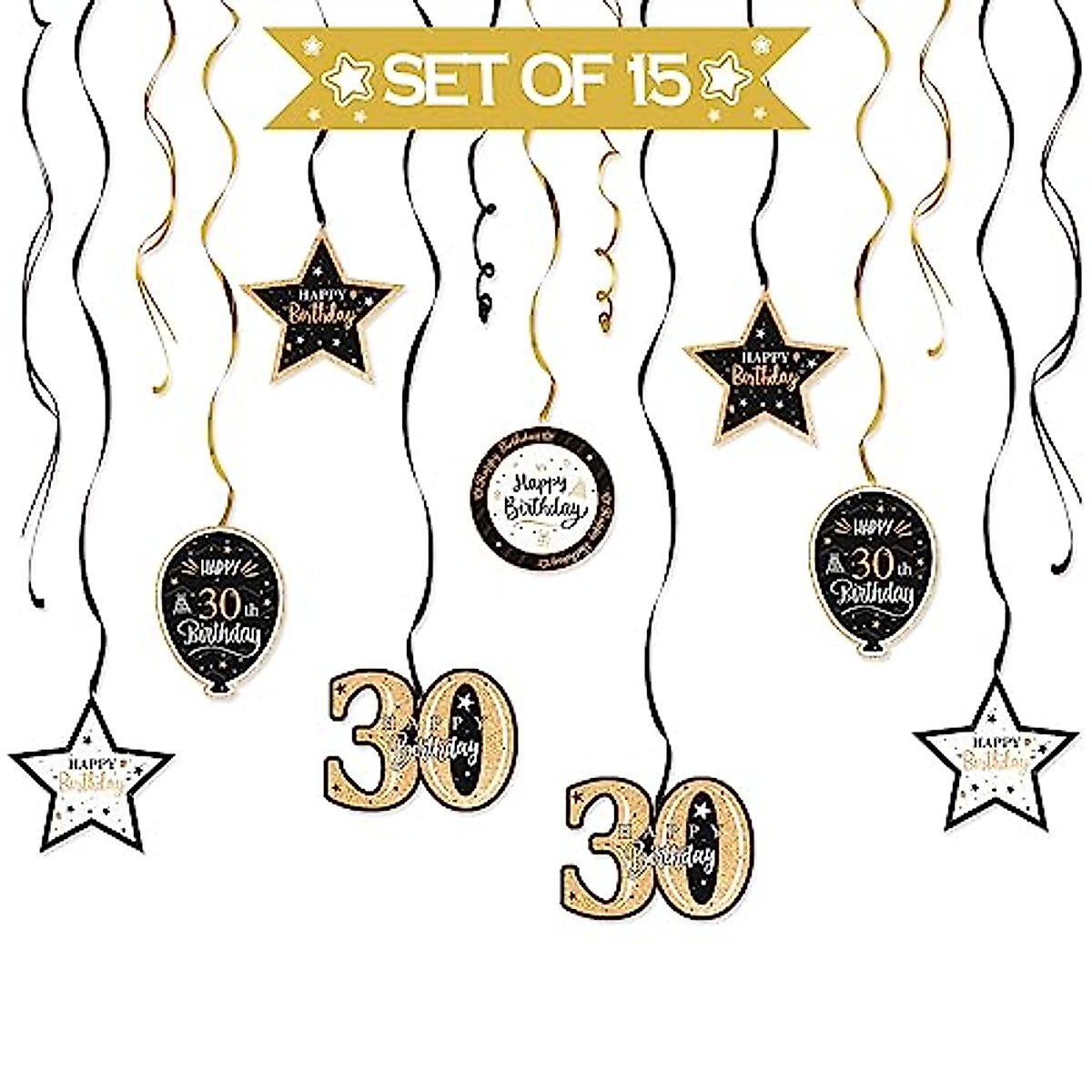 Nelbiirth Happy 30th Birthday Party Decorations Set,30th Birthday Gold Swirls Streamers with Gold Table Ballon Stand Kit,Cheers to Thirty Years Old Bday Party Decorations.