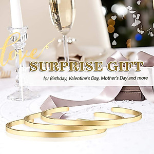 Lolalet Thin Open Cuff Bracelet, Christmas Gift for Girlfriend Wife Mom, 18K Gold Plated Couples Oval Love Bracelets, Plain Polished Finish Open Cuff Bangle Jewelry Gift for Men Women -2 Pack