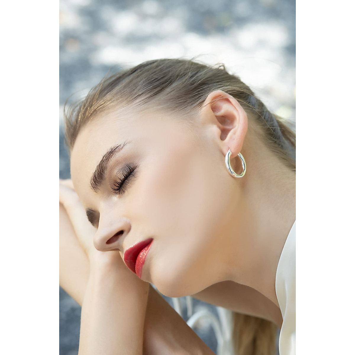 Chunky Hoop Earrings for Women Sterling Silver High Polished Round-Tube Click-Top 4x25mm Wide Thick Hoops Earring for Women