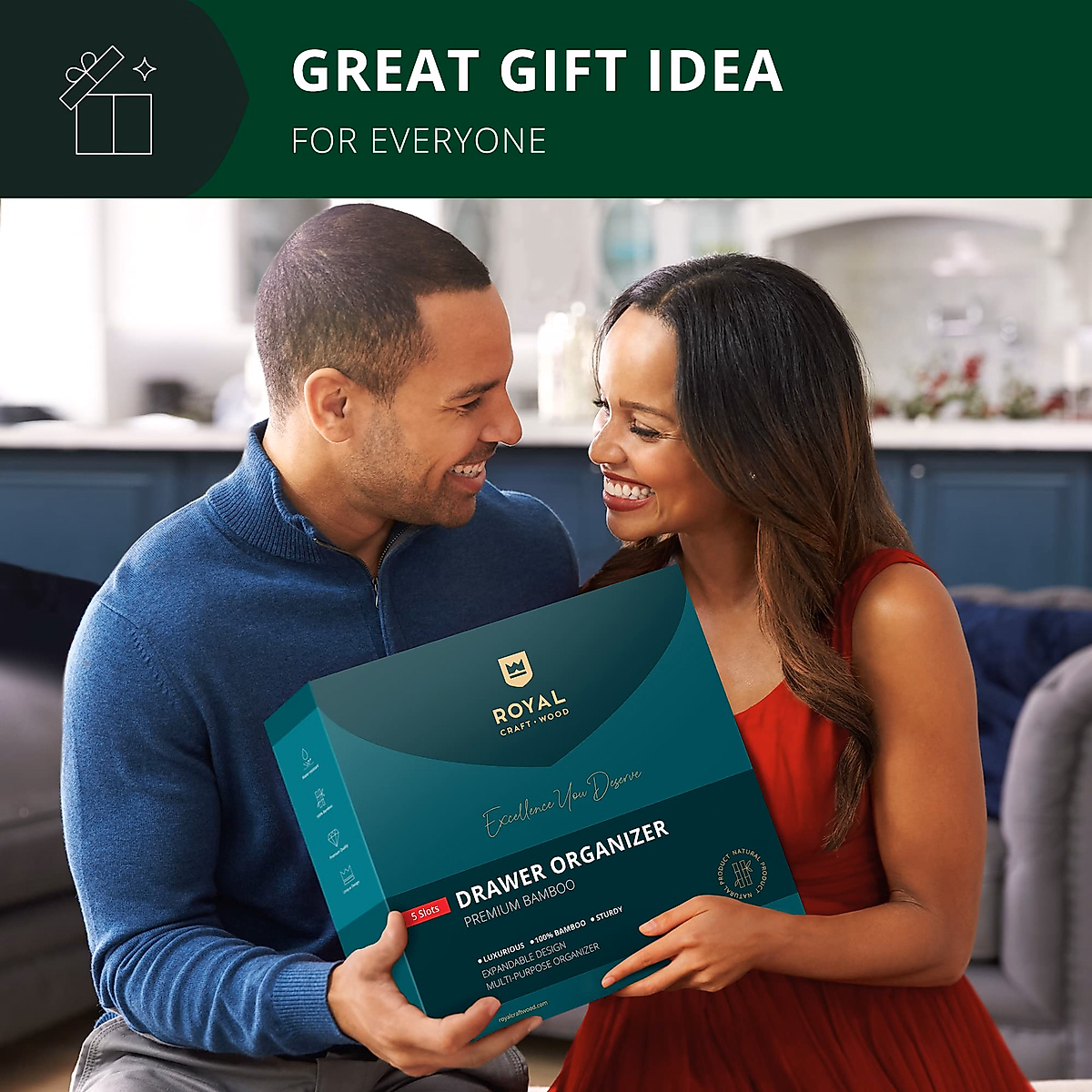 ROYAL CRAFT WOOD Luxury Bamboo Kitchen Drawer Organizer - Silverware Organizer - Utensil Holder and Cutlery Tray with Grooved Drawer Dividers for Flatware and Kitchen Utensils (5 Slot, White)