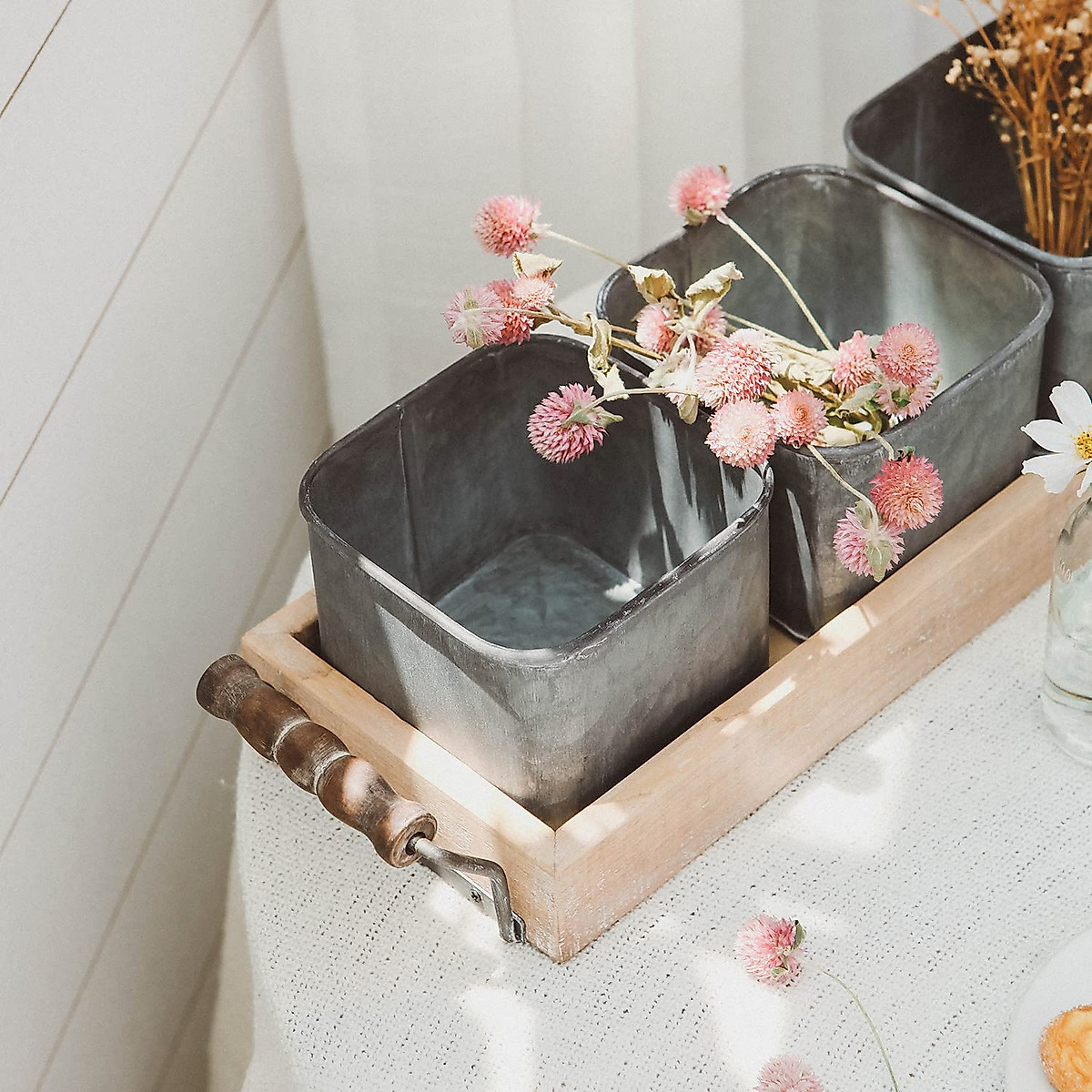 NIKKY HOME Farmhouse 3 Compartment Galvanized Flatware Cutlery Caddy Kitchen Countertop Silverware Holder for Spoons, Knives, Forks - Silver