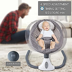 GYBest Baby Swings Rocker for Infants, Portable Baby Swing Bouncer with 5 Rocking Speed, 3 Seat Positions Adjustment，10 Preset Cradle Songs for Baby Boy Girl(Grey)
