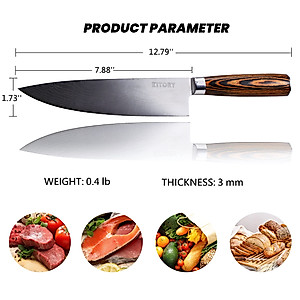 Chef Knife, 8 Inch Professional Kitchen Chef Knife with Sheath, German High Carbon Stainless Steel Ultra Sharp Knife, Chef Knives with Ergonomic Handle and Gift Box