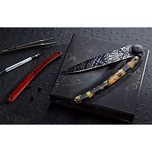 deejo - 0.9OZ, Black Titanium, Dark Turtle, Polynesian - Ultra-Light Pocket Folding Knife with a Belt Clip - Z40C13 Stainless Steel