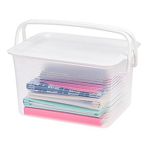 IRIS USA 17.3 Qt. Stacking Storage Baskets with Snap-Tight Lid and Handles, 4-Pack, Stackable Portable Caddy for Toys Arts Crafts Office Supplies Cleaning Products, Clear/White