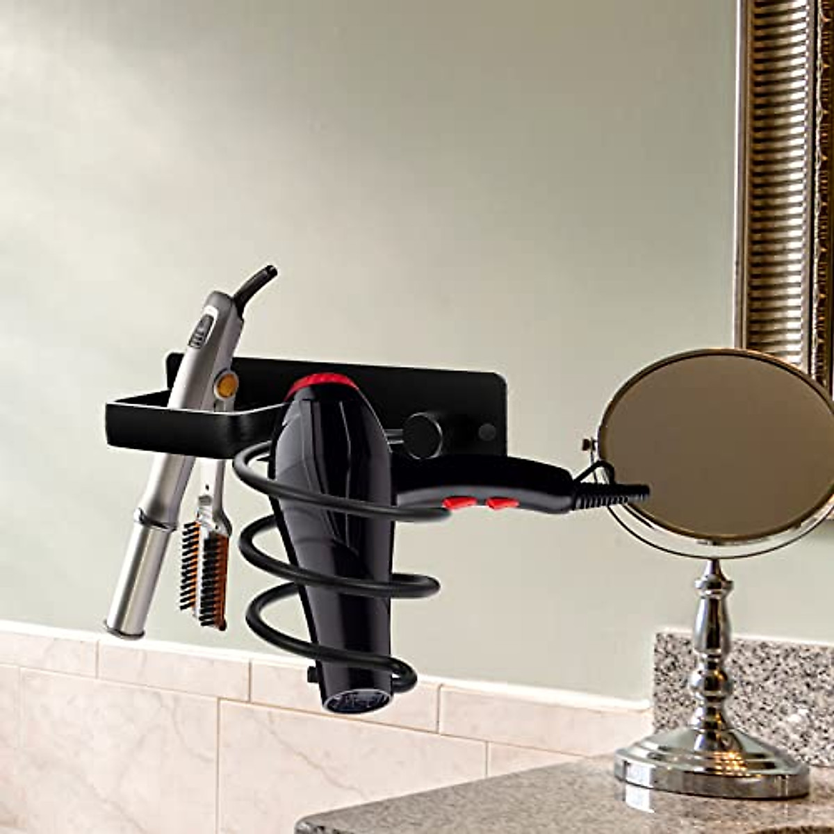 Zerodeko 1 Set Hair Dryer Holder Wall Mounted Metal Hair Blow Dryer Rack Bathroom Blow Dryer Stand Hair Tool Organizer for Bathroom Bedroom Black