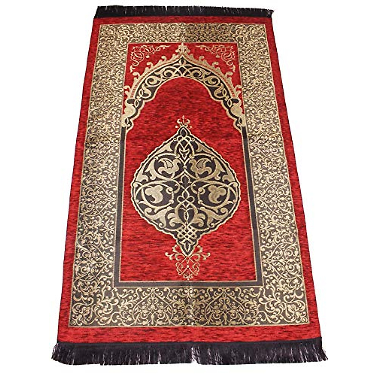 Muslim Prayer Rug with Prayer Beads | Janamaz | Sajadah | Soft Islamic Prayer Rug | Islamic Gifts | Prayer Carpet Mat, Chenille Fabric, Brick