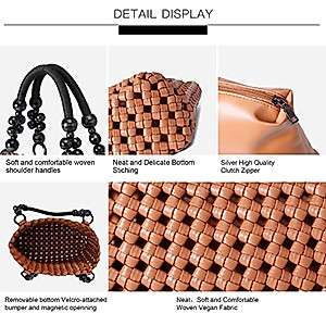 Woven Tote Bags for Women, Large Hollow-out Vegan Leather Fashion Top-handle Purse Shopper Bag Travel Bag (Brown)