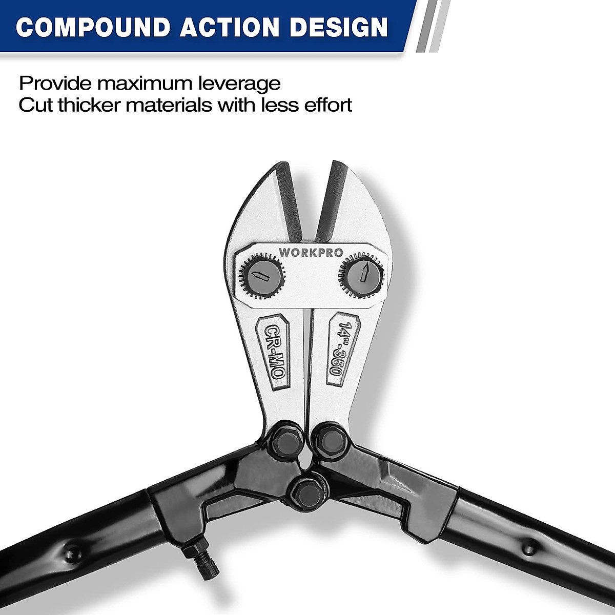 WORKPRO 14-Inch Bolt Cutter, Tri-Material Handle with Comfort Grip, Chrome Molybdenum Steel Blade, for Rods, Bolts, Rivets, Wires, Cables and Chains