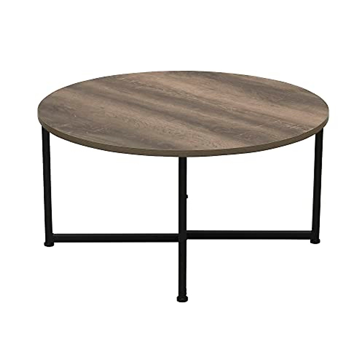 Household Essentials Jamestown Round Coffee Table Ashwood Rustic Wood Grain and Black Metal 31.5 x 31.5