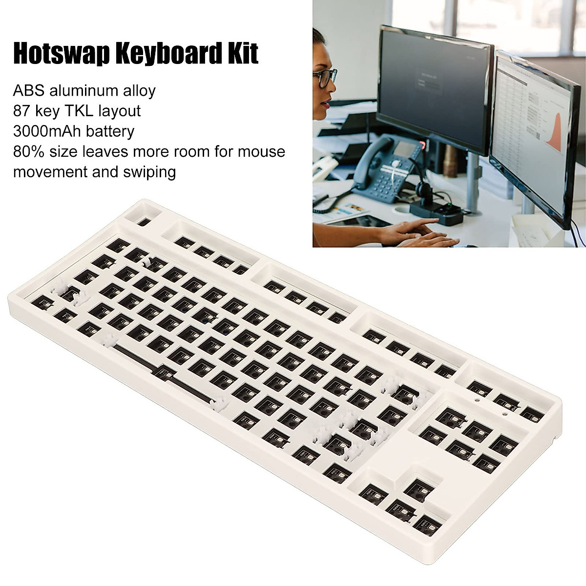 DIY Mechanical Keyboard Kit, 87 Key RGB TKL Layout Switch Gaming Keyboard Hot Swap ABS Aluminum Alloy Modular Mechanical Keyboard for DIY(White)