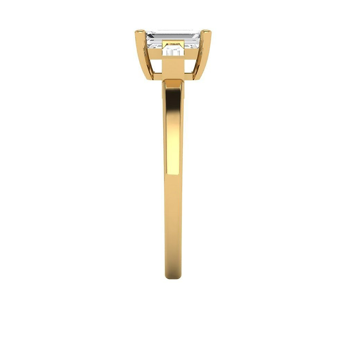 0.8 Ct Brilliant Emerald Cut Clear Simulated Diamond 14K Yellow Gold Three Stone Engagement Promise Bridal Ring Size 5.75