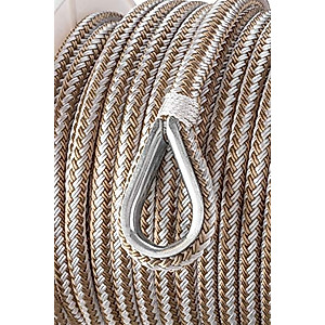 Seachoice Boat Anchor Rope, Double-Braid, Nylon, Achor Line, 3/8 in. X 150 Ft., Gold/White