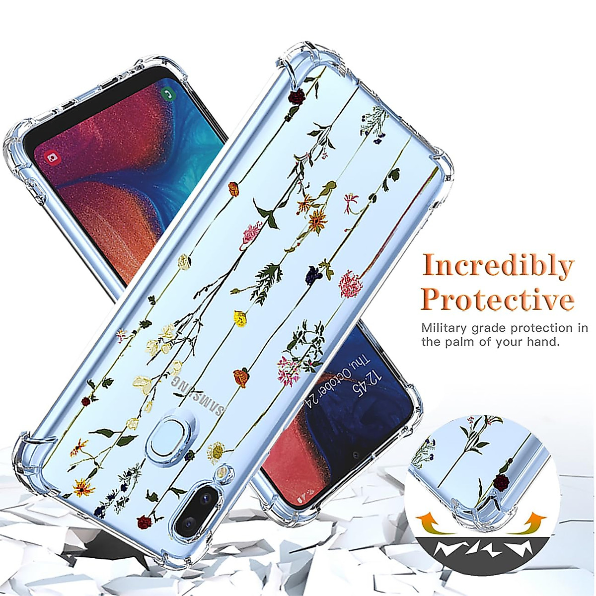 GTBDEKI Phone Case for Galaxy A40 Case,Samsung A40 SM-A405F Case with Screen Protector, Clear Case with Flower Garden Patterns Protective Phone Cover for Samsung Galaxy A40 Floral Garden