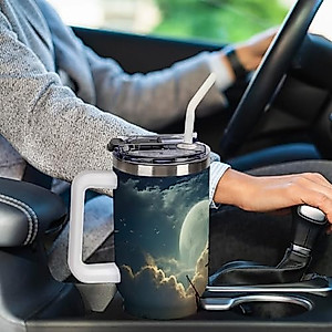 40 Oz Sailing Ship Insulated Stainless Steel Tumbler with Handle & Straw Lid, Reusable Travel Cupholder Friendly Mug for Coffee, Water, Tea