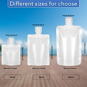 HQLESHUI 18 Pieces 3 Sizes 30ml/50ml/100ml Travel Size Refillable Empty Squeeze Pouch, Stand Up Pouch for Toiletry, Lotion Shampoo Shower Gel Squeezable Bags, Leakproof Cosmetic Containers