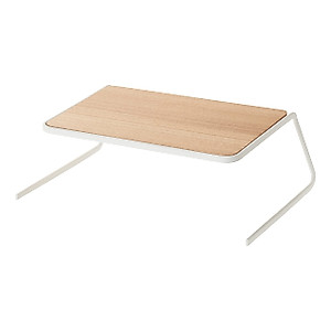 YAMAZAKI Home Dish Kitchen Cabinet Shelf and Organizer | Steel + Wood | Small | Riser, White