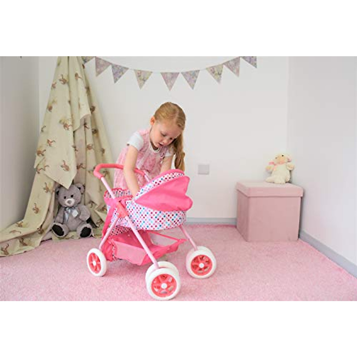 Kookamunga Kids Unicorn Reversible Doll Pram with Diaper Bag. for Kids Aged 3+ Fits Dolls up to 18". Doll not Included.