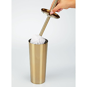 mDesign Stainless Steel Toilet Bowl Brush and Holder Set, Modern Metal Compact Storage Organizer Cleaner Scrubber for Toilet - Heavy Duty Cleaning Plunger for Bathroom, Mirri Collection, Soft Brass