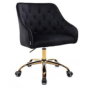 Recaceik Modern Velvet Home Office Chair, Adjustable Leisure Swivel Desk Chairs with High Back 360 Degree Castor Gold Wheels for Living Room/Bedroom/Office