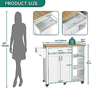 YITAHOME Kitchen Island with Storage Shelf, Rolling Kitchen Island on Wheels with Drawer Open Shelves & Spice Rack Towel Rack Wine Rack, Kitchen Cart with Two Doors for Kitchen, Dining Room, White