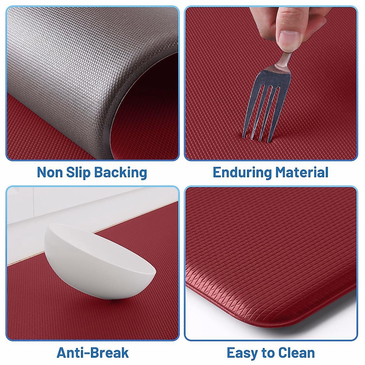 StepLively Kitchen Mat, 2 PCS Kitchen Rugs, Cushioned Kitchen Mats for Floor, Anti-Fatigue Mat, Kitchen Rug Set, Non-Skid Standing Mat for Kitchen, Office, Sink, 17.3"×30"+17.3"×47", Red