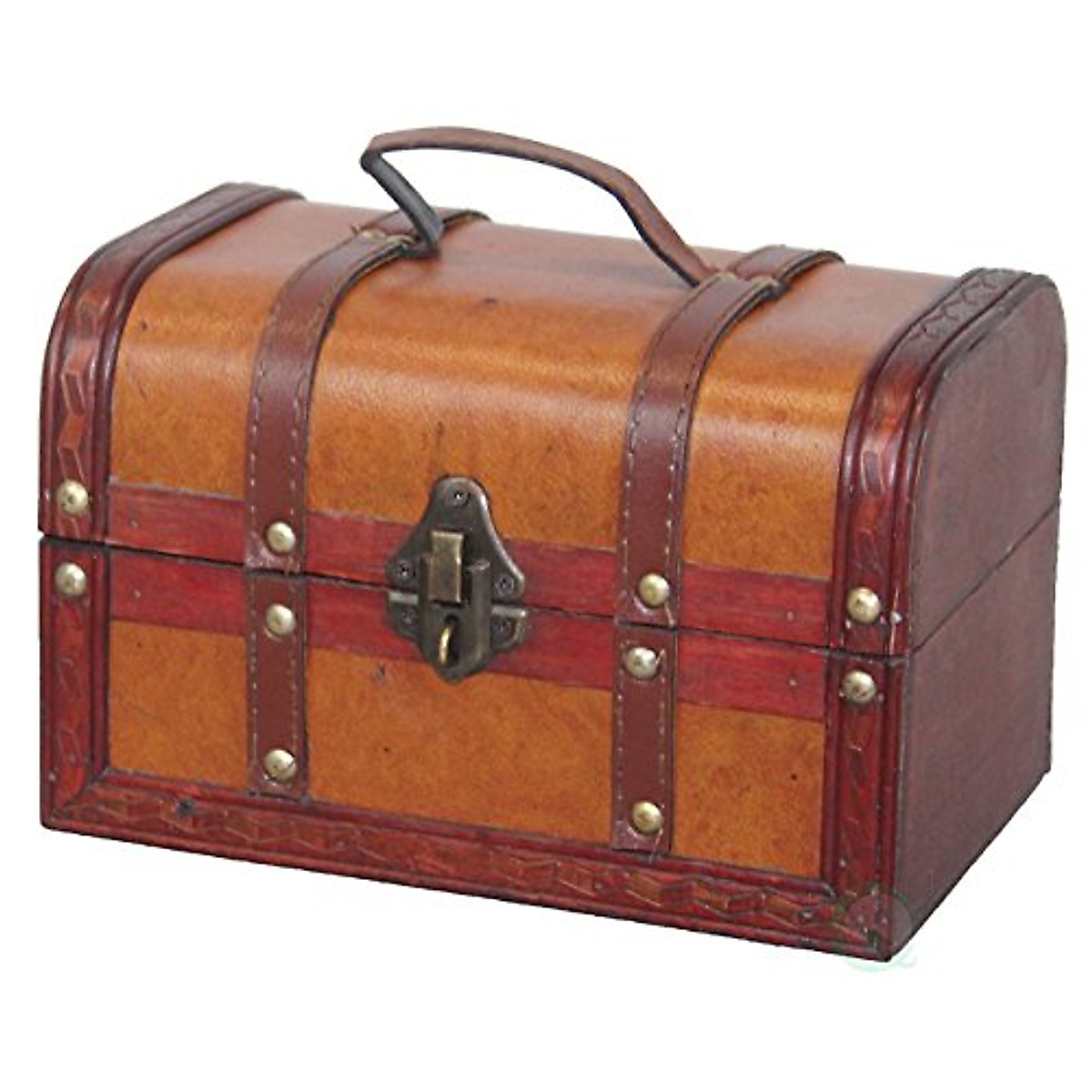 Vintiquewise(TM Decorative Wood Leather Treasure Box (Small Trunk Only)