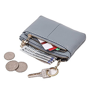 ZOOEASS Coin Purse Women Genuine Leather Zip Mini Purse With Key Ring Triple Zipper Card Holder Wallet (Blue)