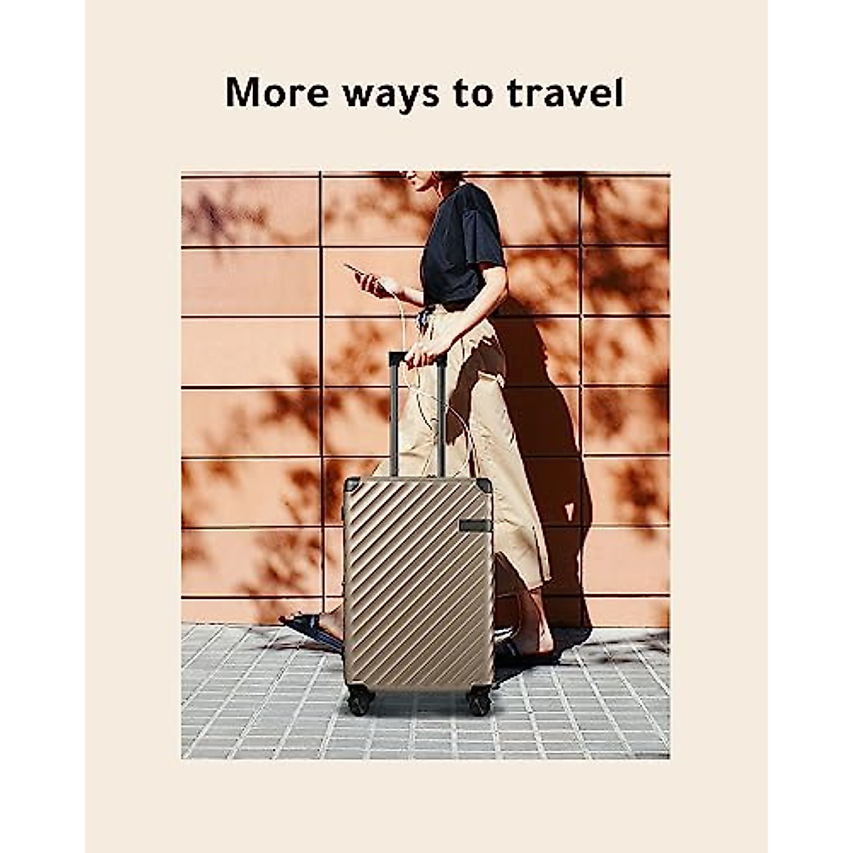 LUGGEX Champagne Carry On Luggage 22x14x9 - Polycarbonate Expandable Hard Shell Suitcase with Spinner Wheels