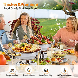 ROVSUN 5QT 4 Packs Chafing Dish Buffet Set Gold Accent, NSF Round Stainless Steel Buffet Warmer Chafers and Warmers Sets with Glass Lid & Lid Holder for Catering Events Parties Weddings Dinners