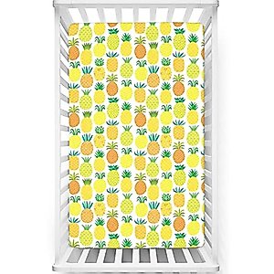 Pineapple Themed Fitted Mini Crib Sheets,Portable Mini Crib Sheets Soft & Stretchy Fitted Crib Sheet-Baby Crib Sheets for Girl or Boy,24“ x38“,Multicolor