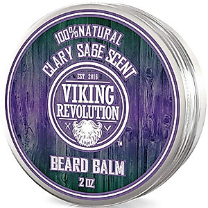 Viking Revolution Beard Balm with Clary Sage Scent and Argan & Jojoba Oils - Styles, Strengthens & Softens Beards & Mustaches - Leave in Conditioner Wax for Men