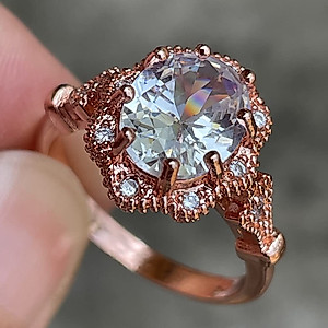 Hsitgexf Rose Gold Plated Oval Cut Cubic Zirconia Engagement Promise Rings, Classical Stunning CZ Eternity Bride Wedding Band Ring for Women (US Size 7)