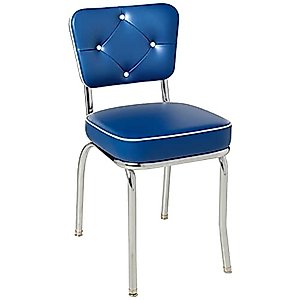 Richardson Seating Chrome Diner Chair with Button Tufted Back and 2" Box Seat, NULL, Metal, Royal Blue