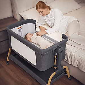 ANGELBLISS 3 in 1 Baby Bassinet with Gel Memory Foam Mattress, 6 Height Adjustable Easy Folding Portable Bedside Crib for Newborn Infant