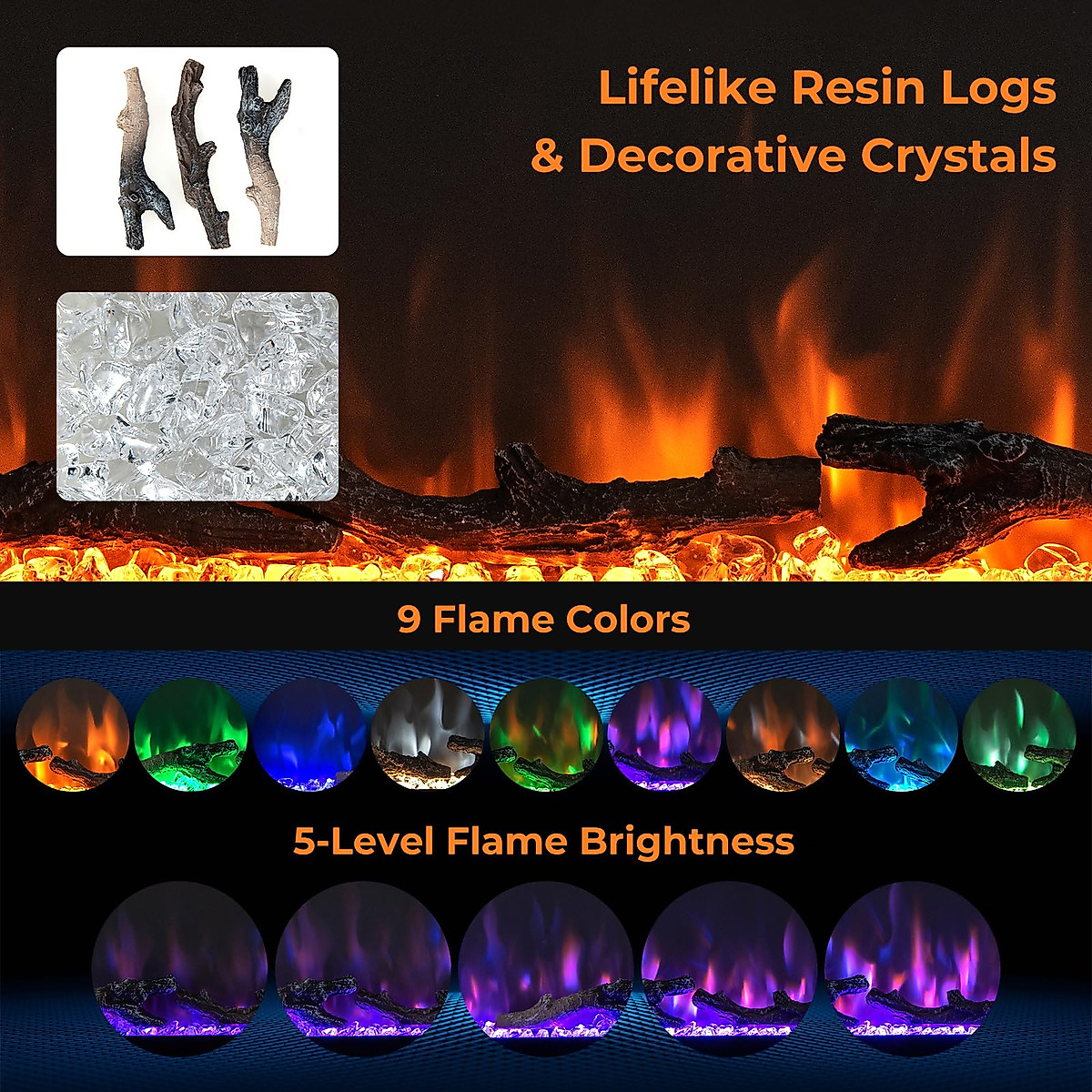 GOFLAME 36 Inch Electric Fireplace Recessed/Wall Mounted/Freestanding, Linear Electric Fireplace Heater Insert with Remote Control, Adjustable Flame Color & Brightness, Thermostat, Timer, 750W/1500W