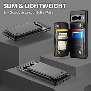 for Google Pixel 7 Pro Case with Card Holder, Wallet Case for Women Men with RFID Blocking, Durable Leather Kickstand Magnetic Clasp Shockproof Phone Case for Google Pixel 7 Pro (Black)