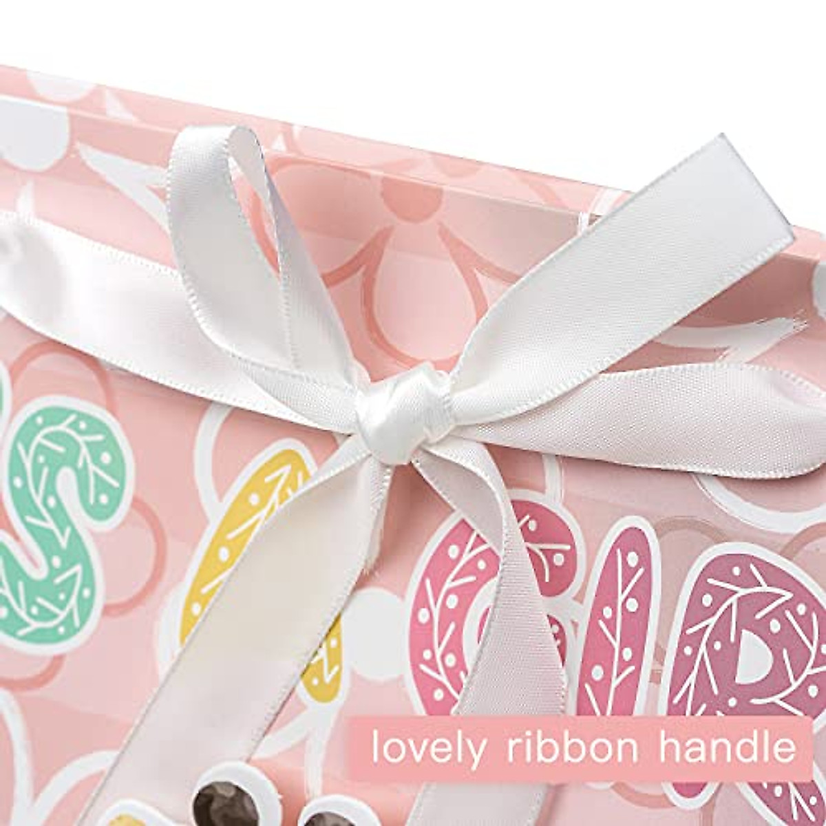 Loveinside Baby Girl Gift Bag Pink Animal Design with Tissue Paper and Greeting Card for Baby Shower, New Parents, and More - 13" x 10" x 5", 1 Pcs