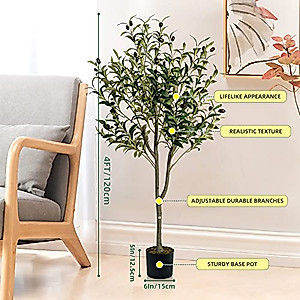 Olive Tree Artificial,4ft Faux Olive Tree, 48'' Fake Olive Tree with 576 Leaves Artificial Plant Indoor, Faux Olive Silk Tree in Pot, Artificial Olive Tree for Home Office Living Room Decor
