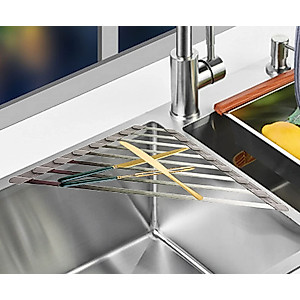 Ahyuan Corner Sink Dish Drainer Over The Sink Dish Drying Rack Corner Dish Rack SUS304 Cubic Stainless Still Kitchen Sponge Holder Corner Sink Sponge Caddy Dish Rack (Gray)