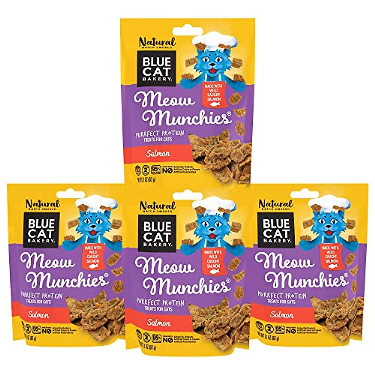 Blue Cat Bakery Meow Munchies Salmon Treats for Cats, 2.1 Oz Pouch (Pack of 4)