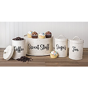 Amici Home Maddox Metal Cake Carrier | Sweet Stuff Cake Holder | Speckled Cream Dessert Carrier for Kitchen Countertop | Cake Storage Container with Handle