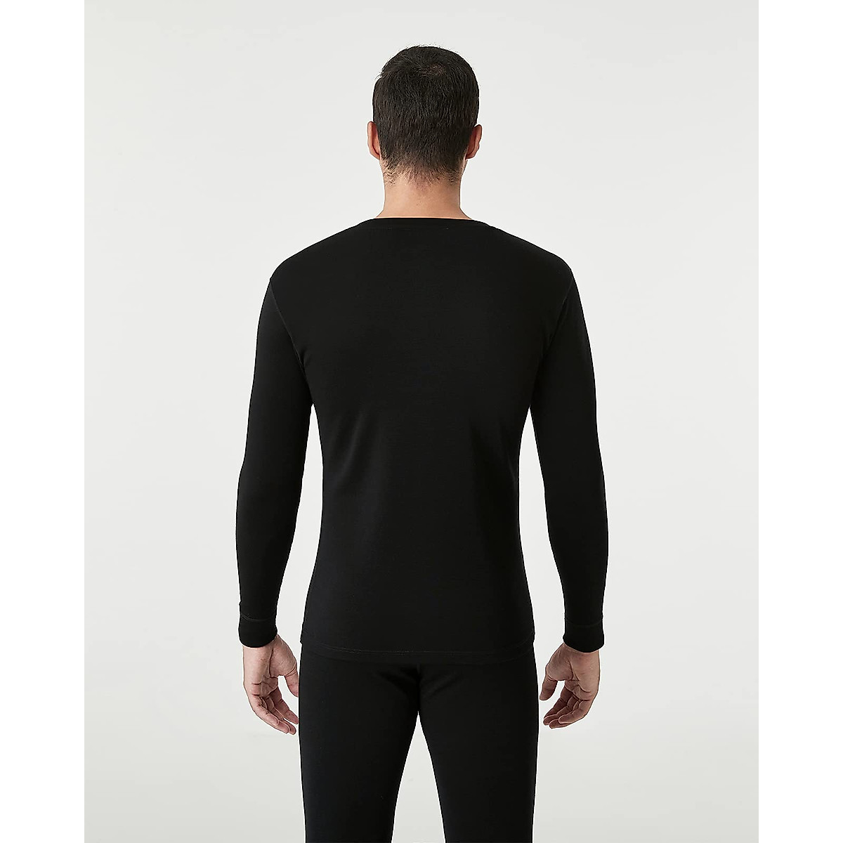 Lapasa Mens 100% Merino Wool Base Layer Thermal Shirt Underwear Long Sleeve Crew Neck Thermal Top M29, Black, Large